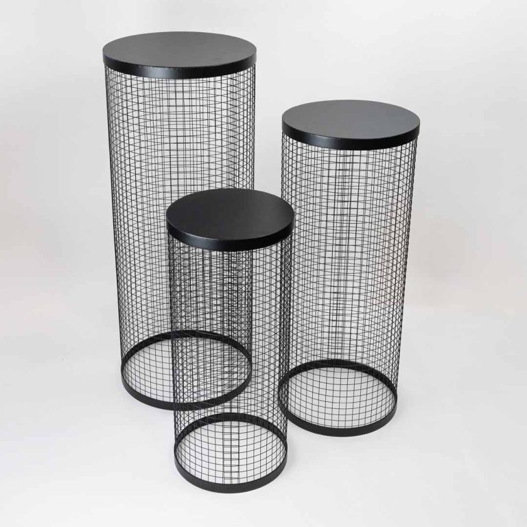 Metal Mesh Wire Plinth 3-Pce Set - In White, Black Or Gold