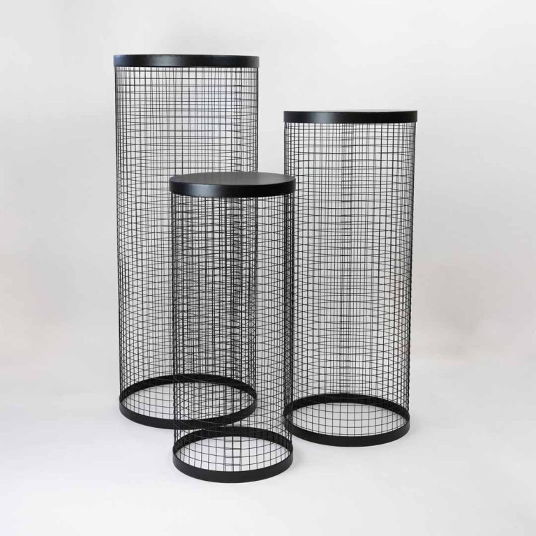 Metal Mesh Wire Plinth 3-Pce Set - In White, Black Or Gold