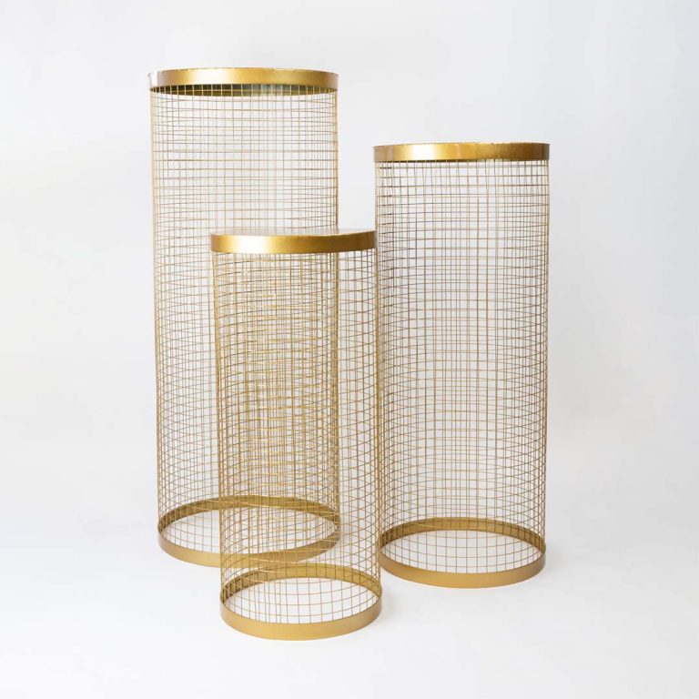 Metal Mesh Wire Plinth 3-Pce Set - In White, Black Or Gold
